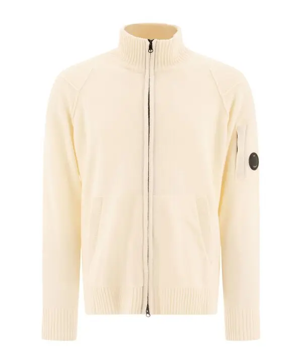 C.P. COMPANY Zip-up Knitted Cardigan With Lens Detail - Nude