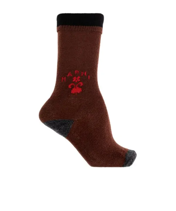 Marni Wool-cashmere Crew Socks With Heraldic Logo - Brown