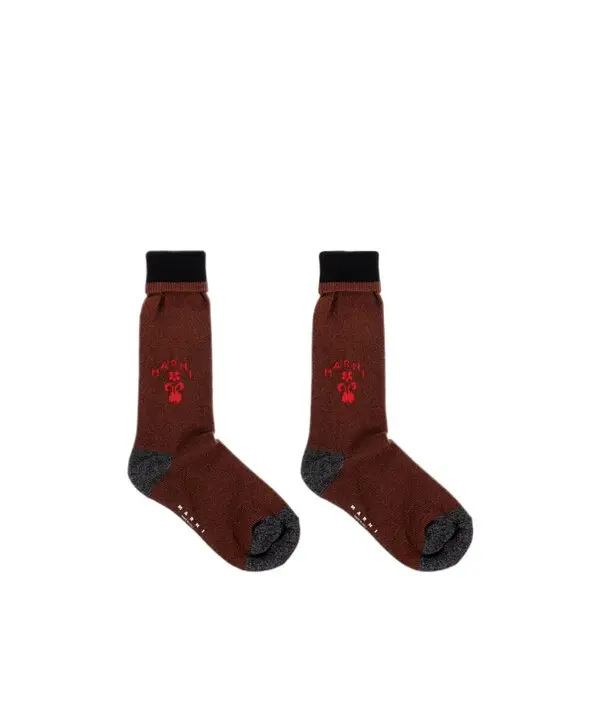 Marni Wool-cashmere Crew Socks With Heraldic Logo