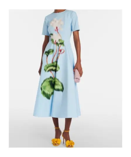 Oscar De La Renta Printed Cotton-blend Midi Dress - Blue