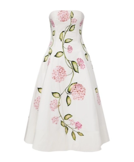 Oscar De La Renta Floral Cotton-blend Poplin Bustier Gown - White