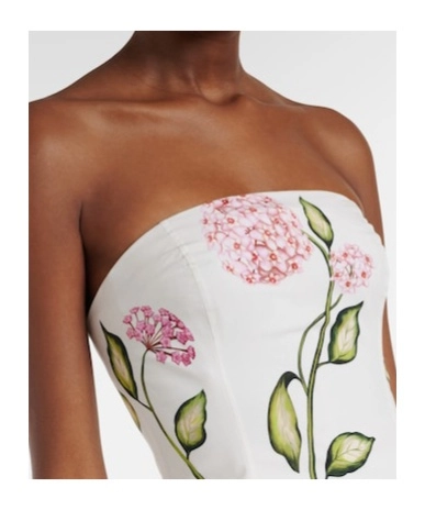 Oscar De La Renta Floral Cotton-blend Poplin Bustier Gown