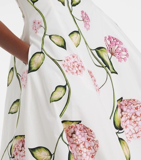 Oscar De La Renta Floral Cotton-blend Poplin Bustier Gown