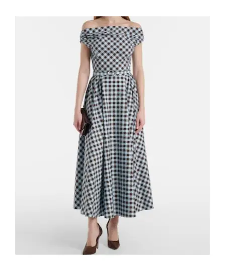 Oscar De La Renta Gingham Off-the-shoulder Midi Dress