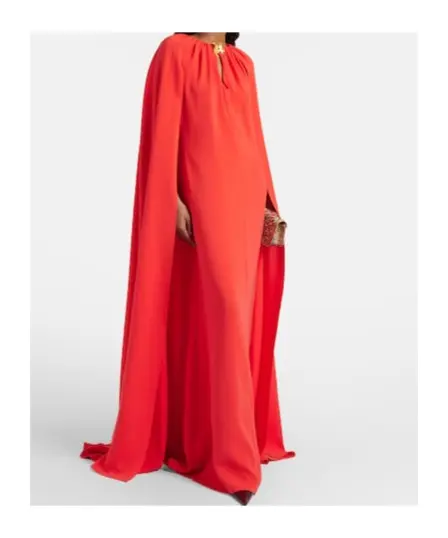 Oscar De La Renta Silk-blend Georgette Kaftan With Cape And Gilded Flower Detail