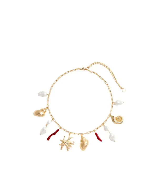 SELF-PORTRAIT Faux Pearl And Coral Charm Necklace