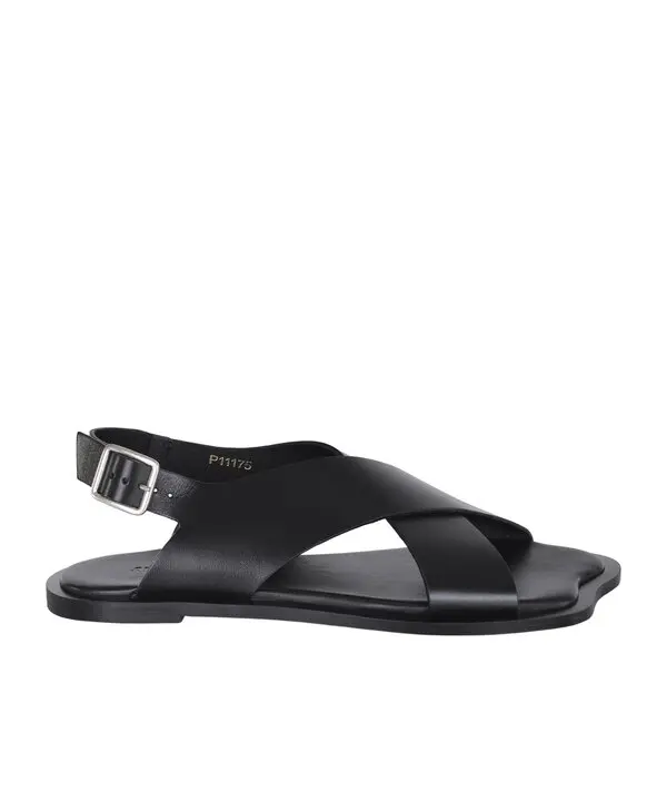 ALOHAS Nalu Flat Sandals With Buckle Ankle Strap - Black
