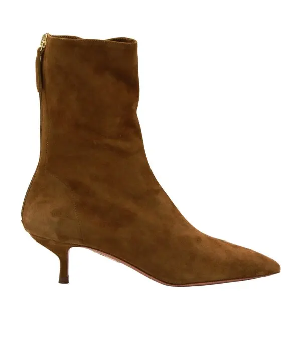 AQUAZZURA Montmartre Pointed Toe Ankle Boots - Chestnut