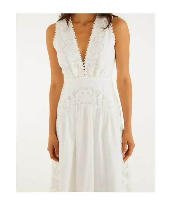 Farm Rio Richelieu Sleeveless Midi Dress - White