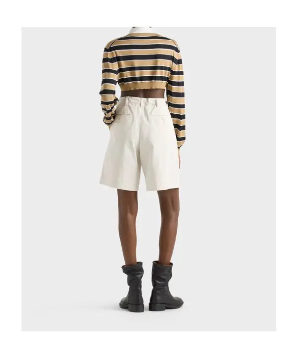 Prada Cropped Striped Silk Polo Shirt