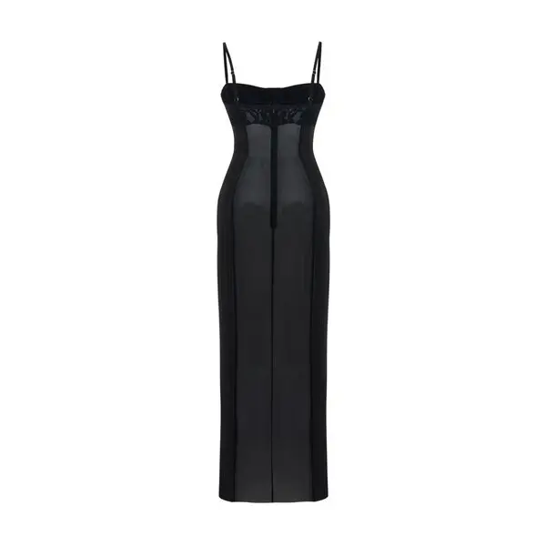 PCFG Strappy Sheer Maxi Dress With Tulle Detail - Black