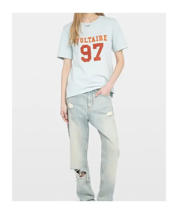 Zadig&Voltaire Boo" T-shirt With Voltaire 97 Artwork And Rhinestones - Blue