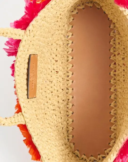 Valentino Garavani Vlogo Signature Floral Embellished Raffia Tote Bag