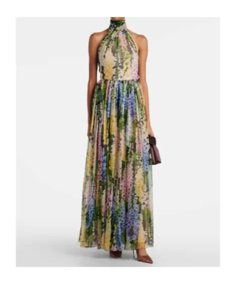 Oscar De La Renta Floral Gathered Silk Chiffon Gown