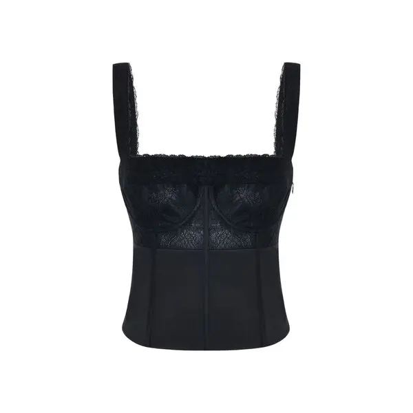 PCFG Daydreamers Lace Detail Satin Corset - Black