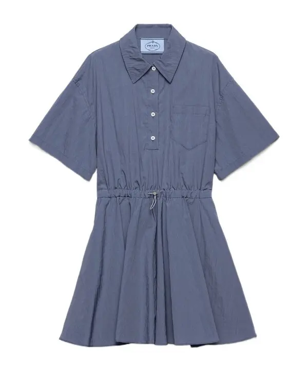 Prada Short Sleeve Collared Technical Pongé Dress - Pilot Blue