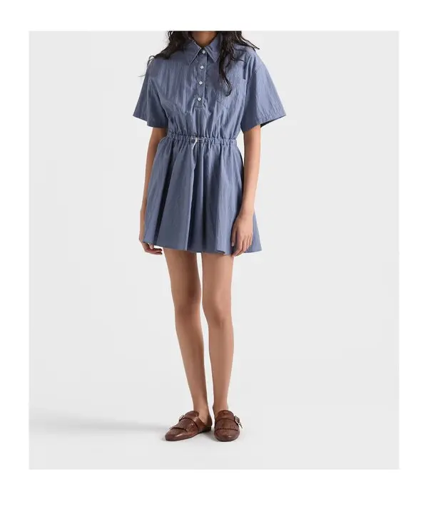 Prada Short Sleeve Collared Technical Pongé Dress - Pilot Blue