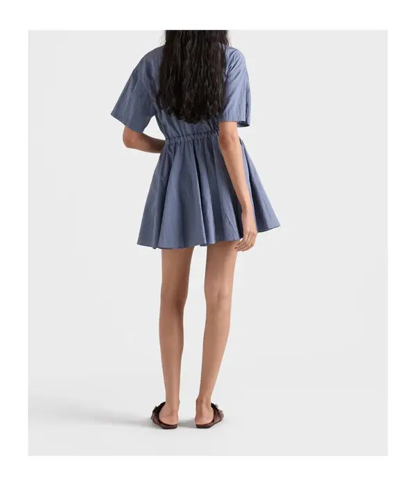 Prada Short Sleeve Collared Technical Pongé Dress - Pilot Blue