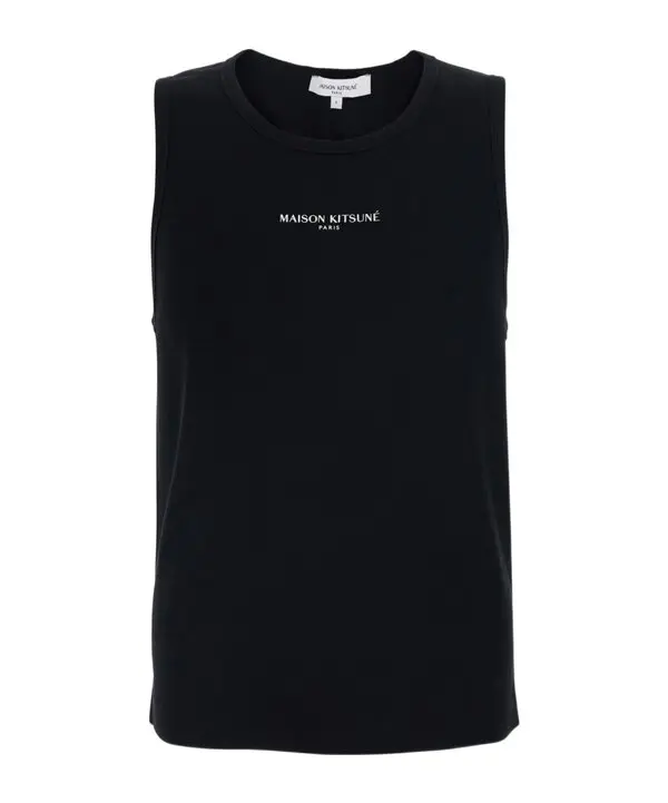 Maison Kitsuné Paris Logo Ribbed Tank Top - Black