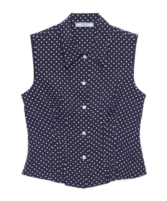 Prada Sleeveless Polka-dot Marocain Silk Shirt