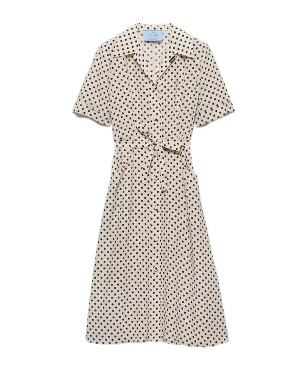 Prada Polka-dot Print Marocain Shirt Dress