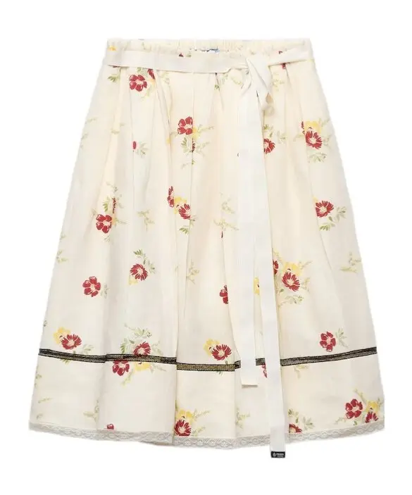 Prada Floral Print Linen Skirt