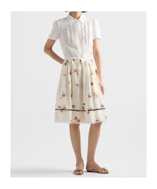 Prada Floral Print Linen Skirt
