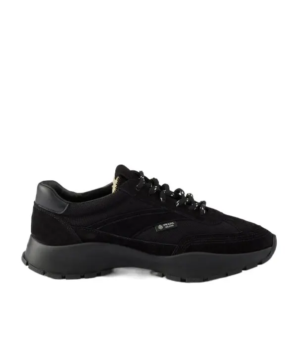 Prada Mesh And Suede Sneakers With Bow Detailing - Black