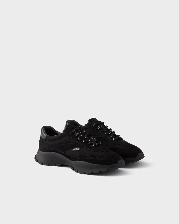 Prada Mesh And Suede Sneakers With Bow Detailing