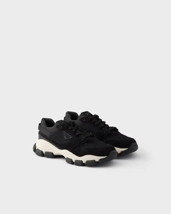 Prada Mesh Fabric And Suede Sneakers
