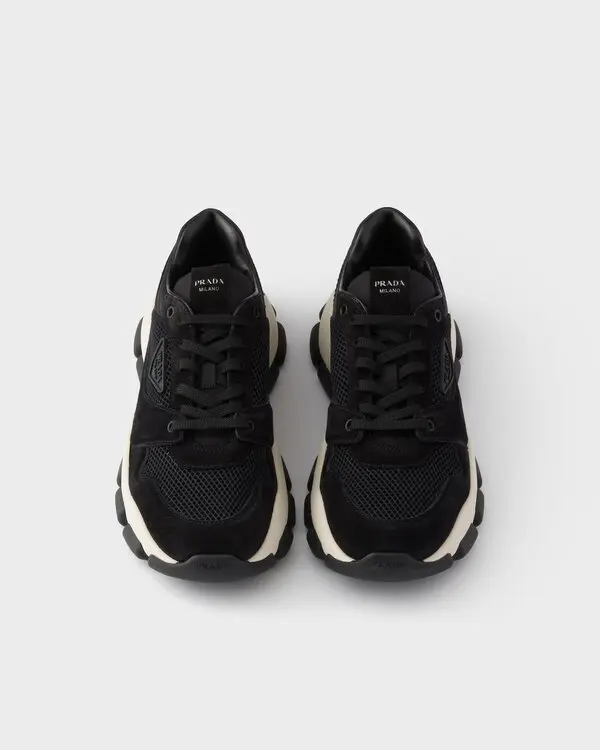 Prada Mesh Fabric And Suede Sneakers
