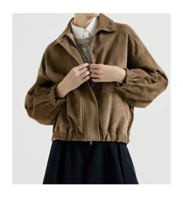 Brunello Cucinelli Elasticated Hem Zipped Jacket - Brown