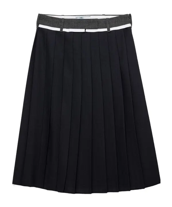 Prada Pleated Rush Stitch Midi Skirt
