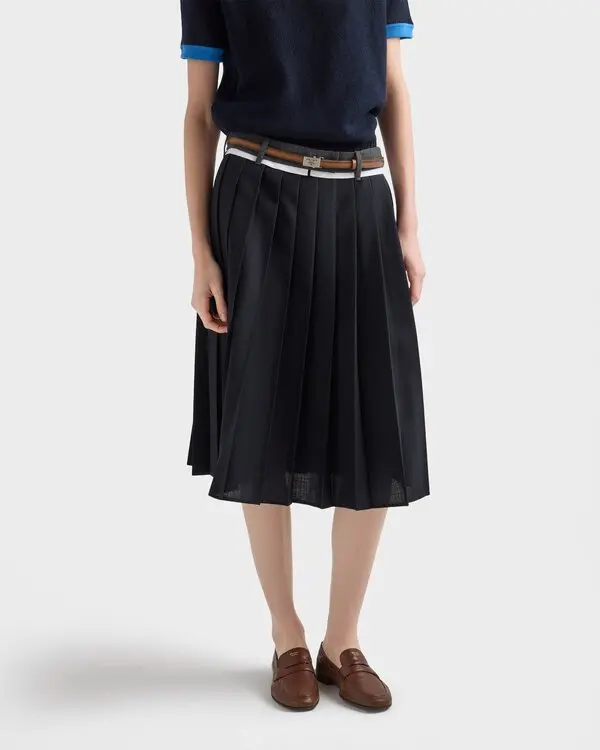 Prada Pleated Rush Stitch Midi Skirt