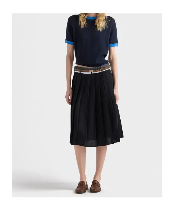 Prada Pleated Rush Stitch Midi Skirt