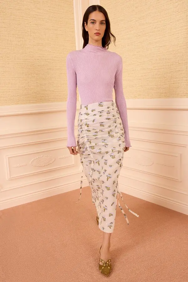 Ulla Johnson Liora Organza Midi Skirt With Fil Coupé Botanicals - Violet Leaf