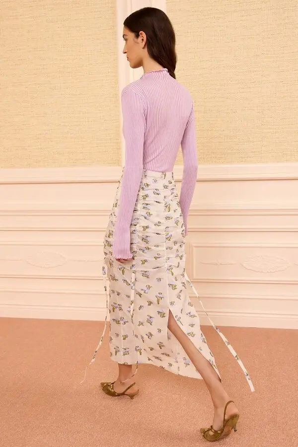 Ulla Johnson Liora Organza Midi Skirt With Fil Coupé Botanicals - Violet Leaf
