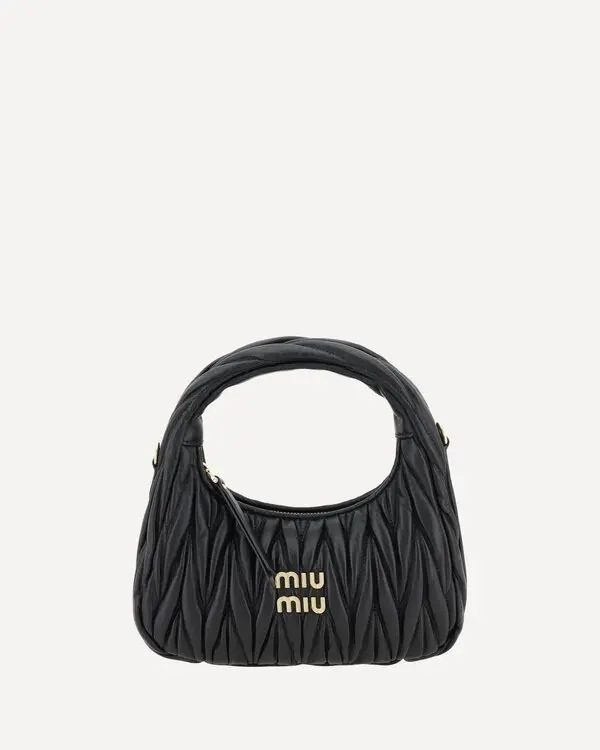 Miu Miu Quilted Leather Hobo Bag - Black