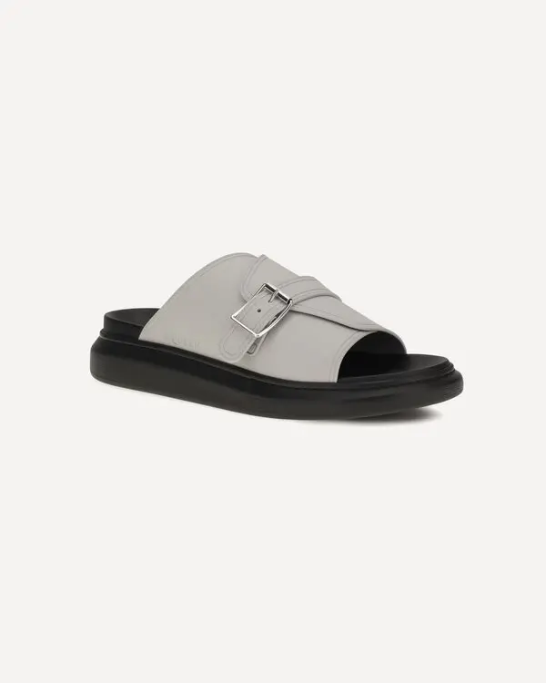 Alexander McQueen Leather Buckle Slide Sandals - Grey