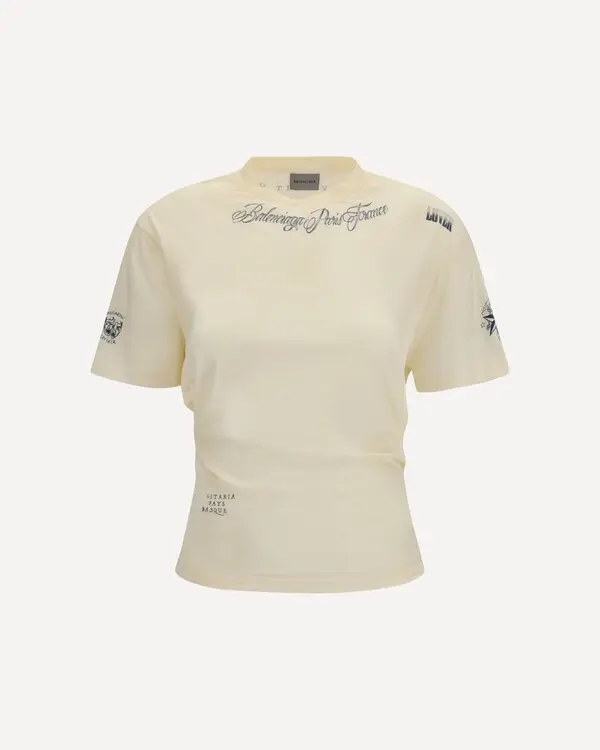 Balenciaga Distressed Cotton T-shirt - Cream