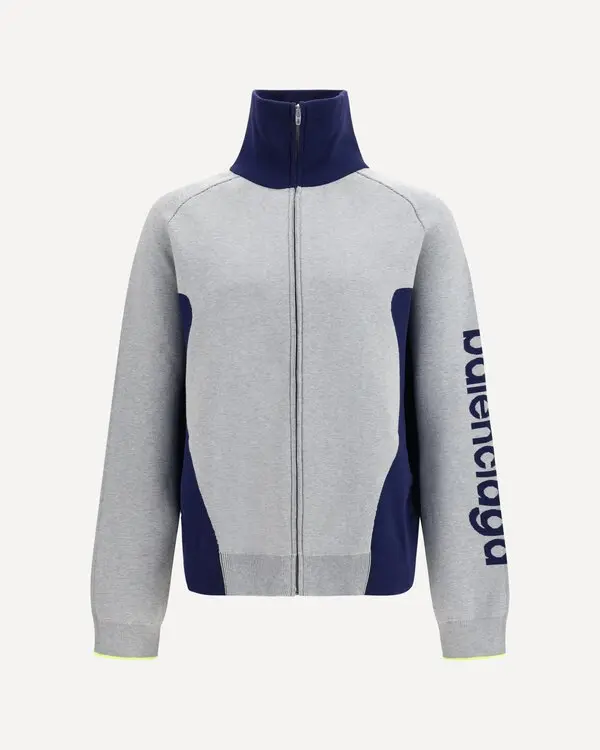 Balenciaga Zip Knit Sweater With High Neck And Contrasting Yoke - Grey