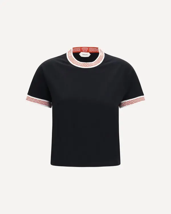 Versace Greca Trimmed Cropped T-shirt - Black