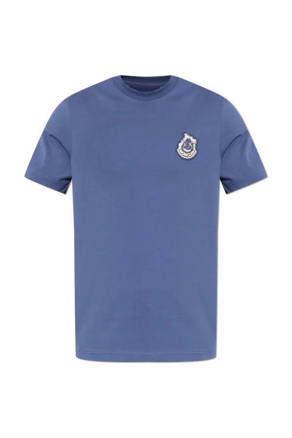 Moncler T-shirt With Logo Patch - Blue