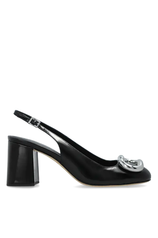 Marc Jacobs Full-grain Leather Slingback Pumps With Silver Embellishment - Black