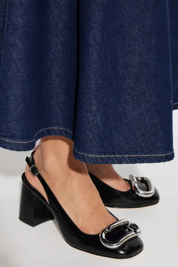 Marc Jacobs Full-grain Leather Slingback Pumps With Silver Embellishment