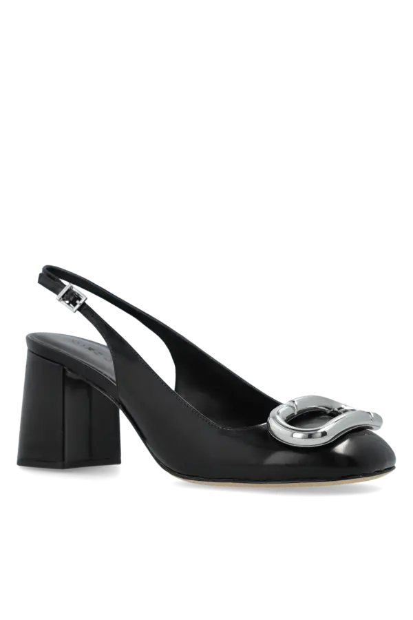 Marc Jacobs Full-grain Leather Slingback Pumps With Silver Embellishment