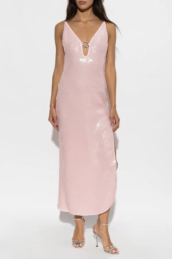 Oseree Sequin Maxi Dress With V-neckline And Slit
