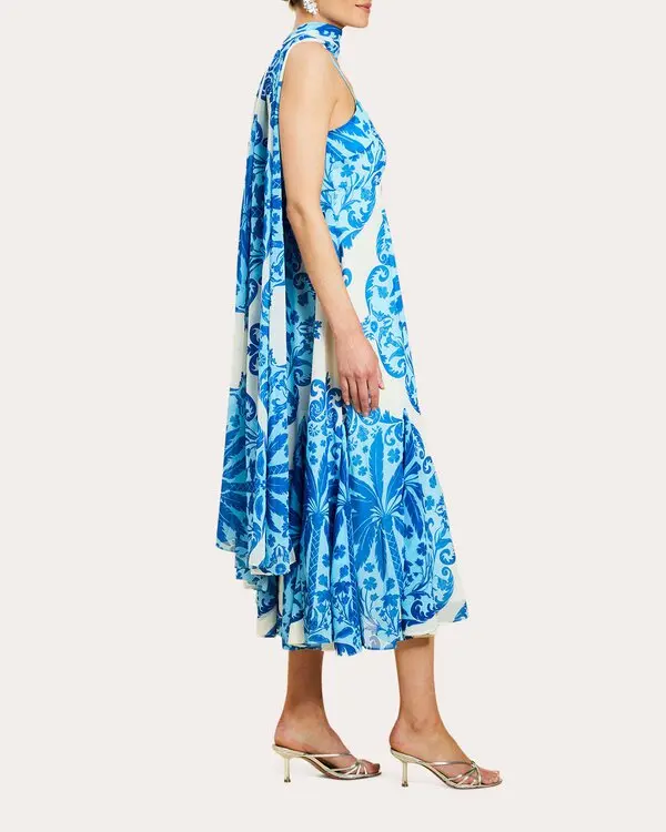 Mestiza New York Reverie Printed Chiffon Godet Scarf Maxi Dress