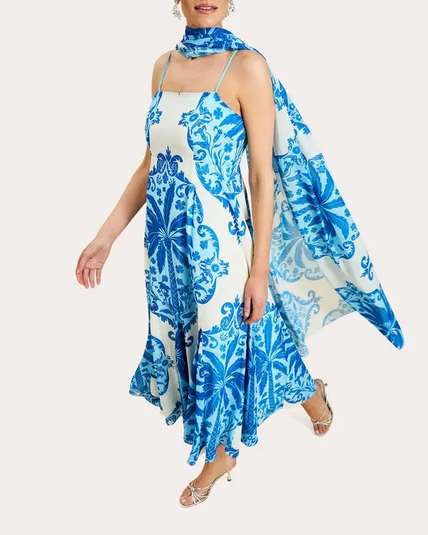 Mestiza New York Reverie Printed Chiffon Godet Scarf Maxi Dress