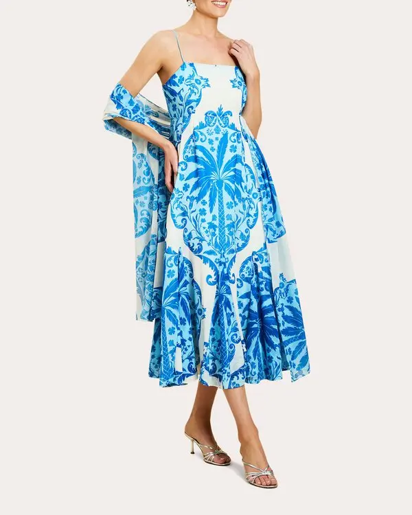 Mestiza New York Reverie Printed Chiffon Godet Scarf Maxi Dress